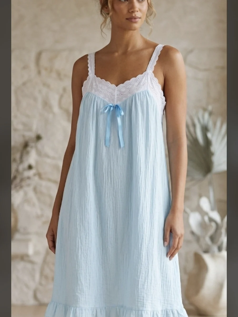 Intimates & Sleepwear | Light Blue Eyelettrim Sleep Chemise With Bow ...